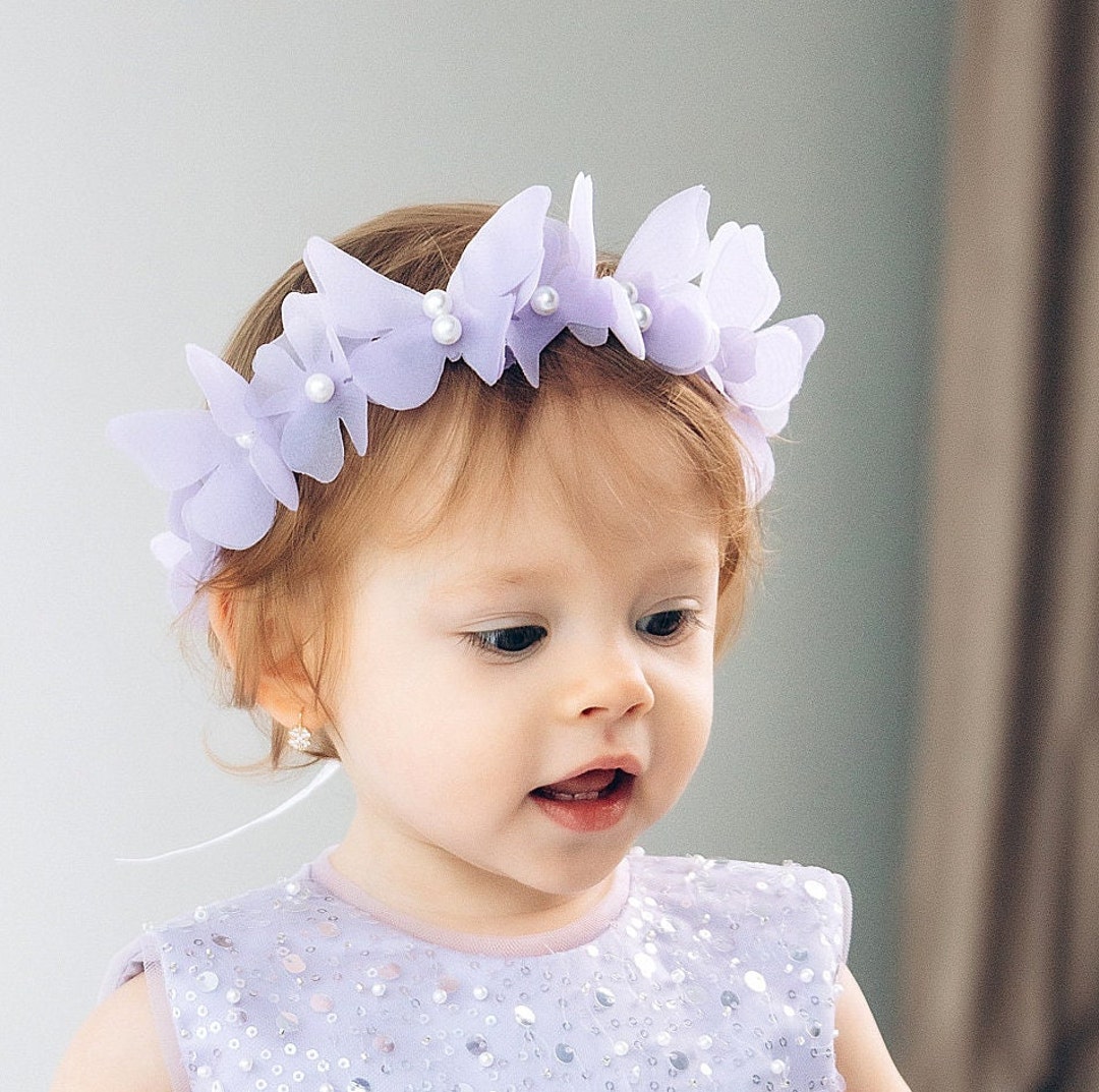 Butterfly Birthday Baby Headband, Flower Girl Crown, Lavender Butterfly ...