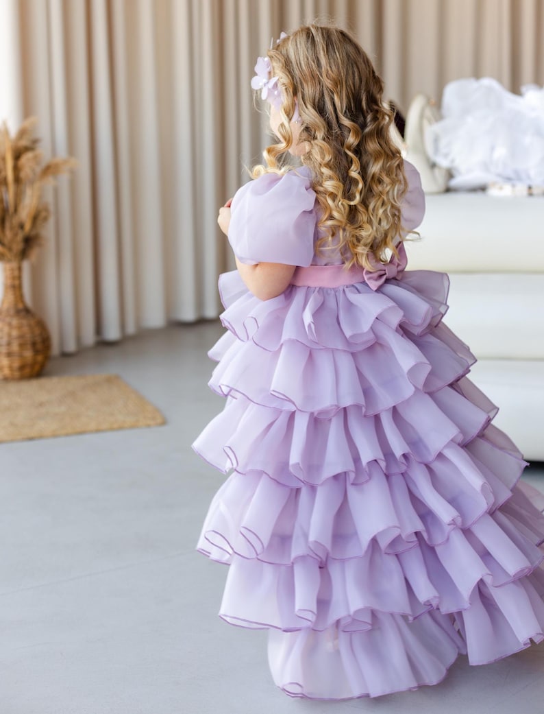 Pale Lilac Flower Girl Dress Organza Ruffled Junior Bridesmaid Gown ...