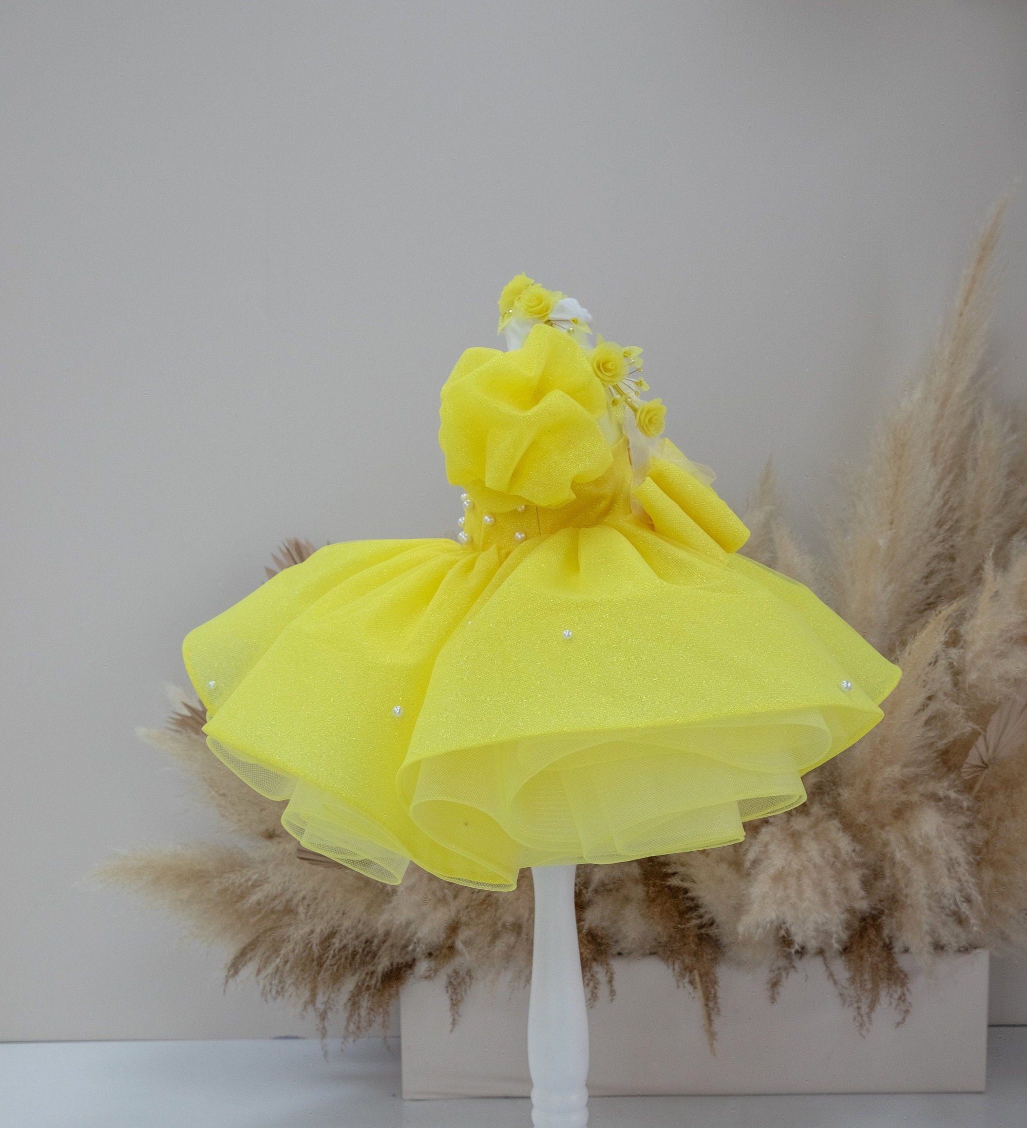 Yellow Knee Tutu Birthday Baby Dress, Festival Outfit, Sparkling Party ...