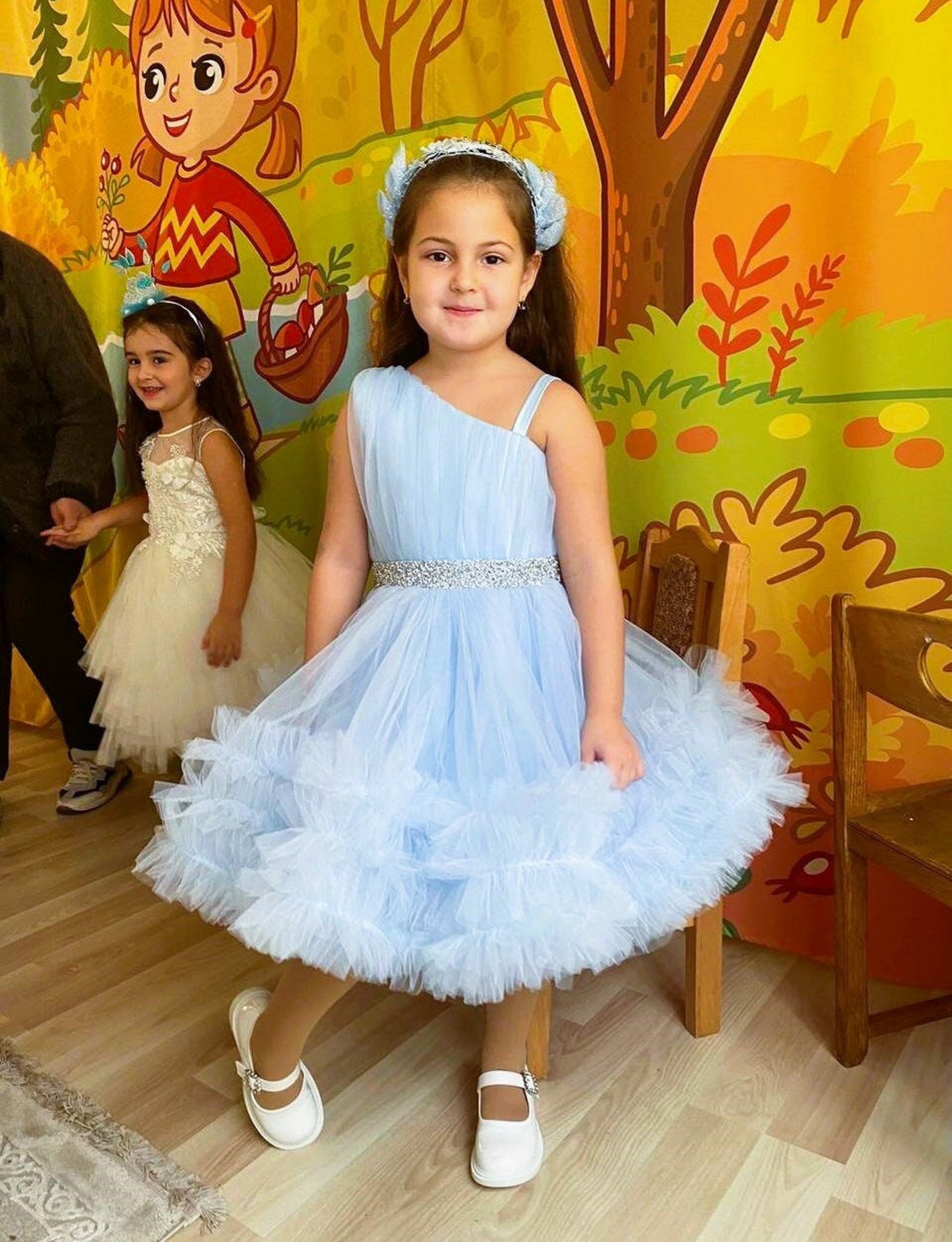 Blue Birthday Girl Dress Flower Girl Gown One Shoulder - Etsy