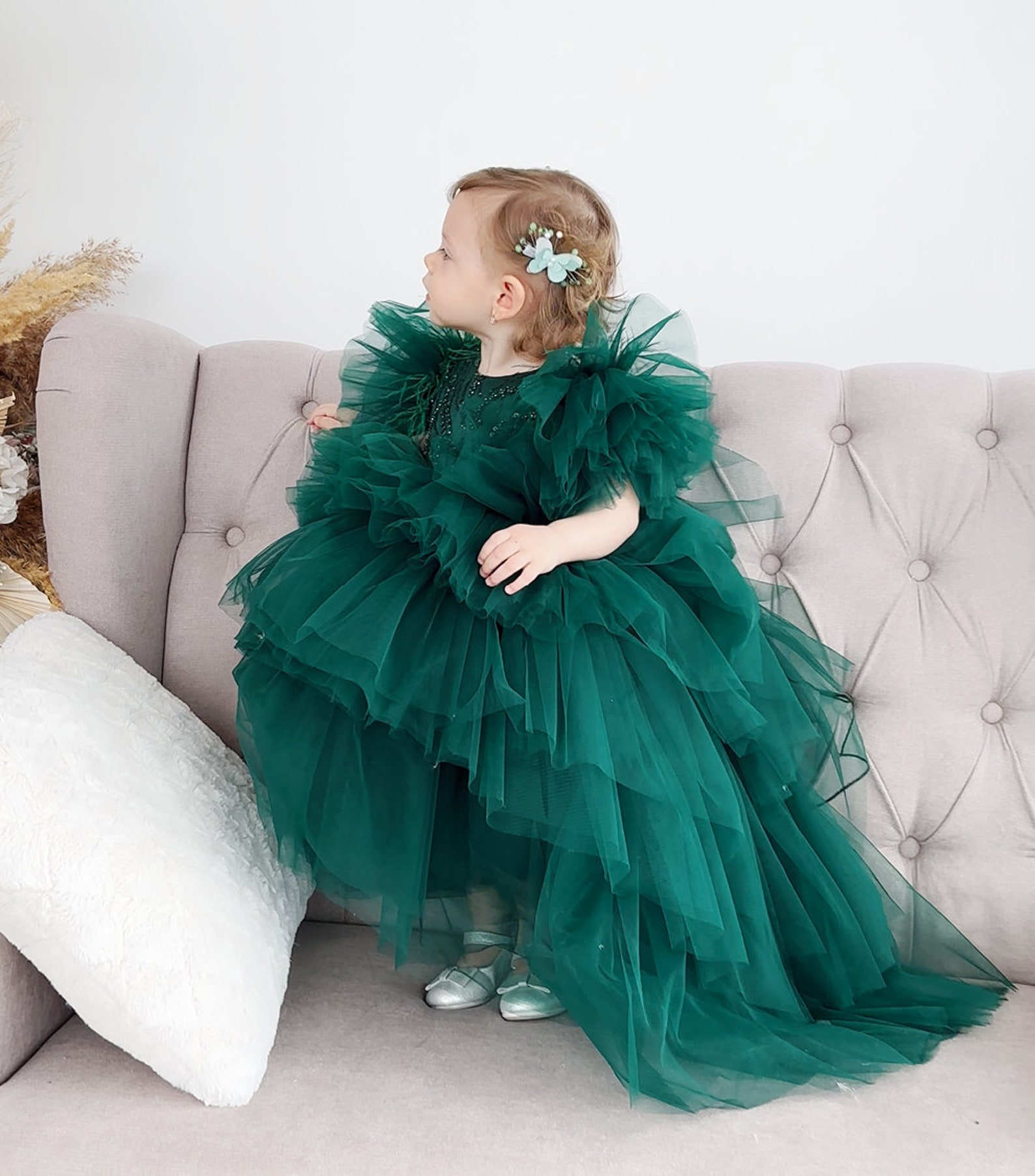 Emerald Green Party Girl Gown Birthday Girl Dress Christmas - Etsy
