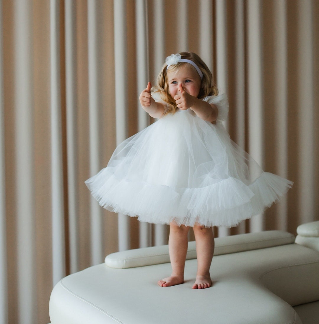 Ready to Ship, Ivory First Birthday Dress, Flower Girl Dress, Puffy ...
