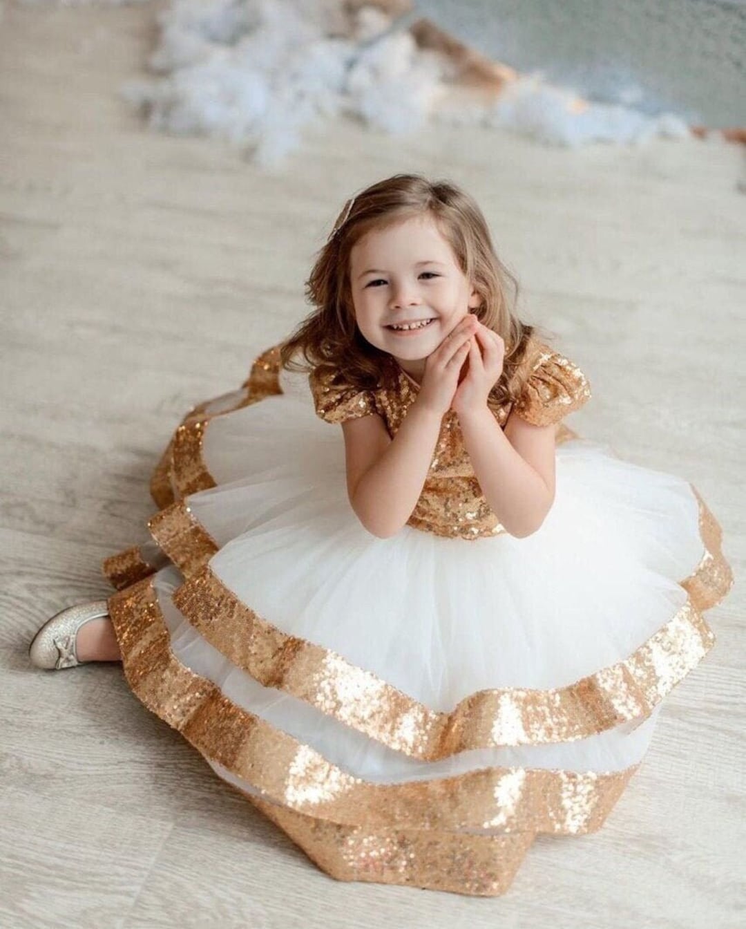 Gold Girl Glitter Dress Birthday Girls Dress Ivory Tulle Dress - Etsy