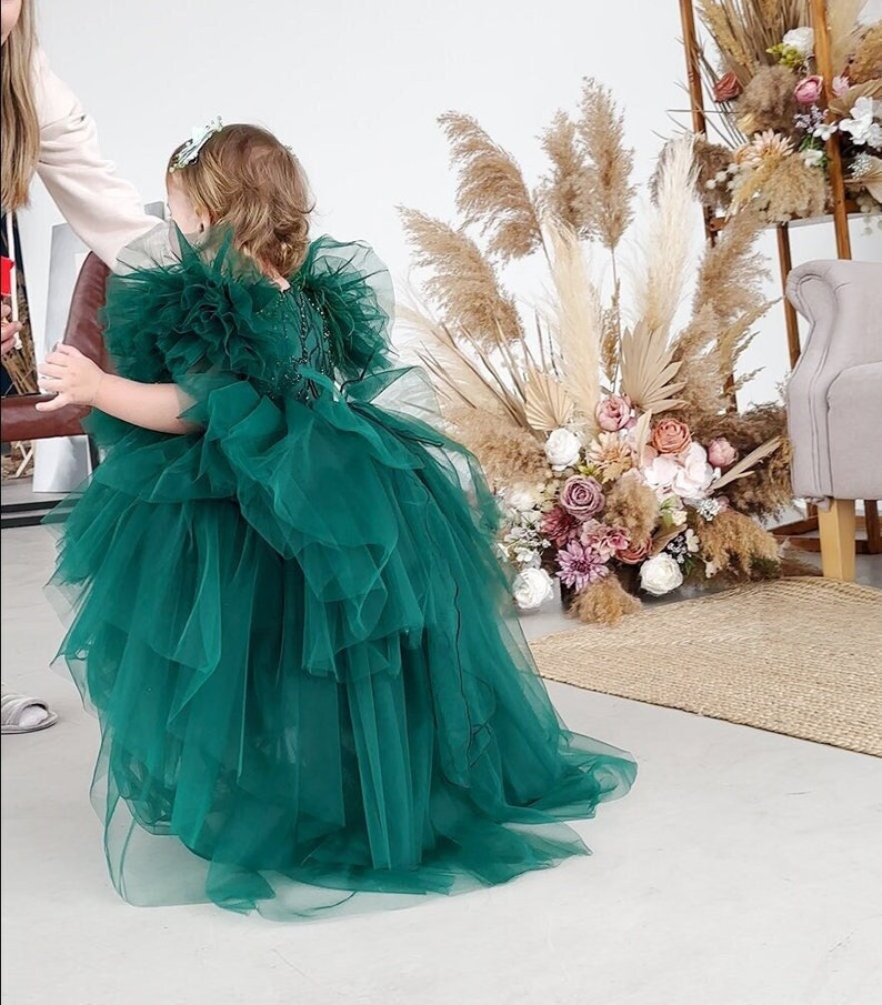 Emerald Green Party Girl Gown, Birthday Girl Dress, Toddler Dress ...
