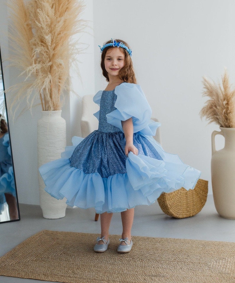 Blue Birthday Girl Dress Glitter Prom Gown Formal Event - Etsy