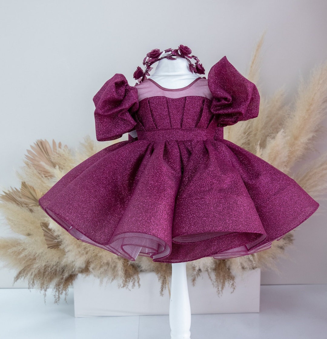 Burgundy Knee Puffy Birthday Party Girl Toddler Dress, Wedding, Prom ...