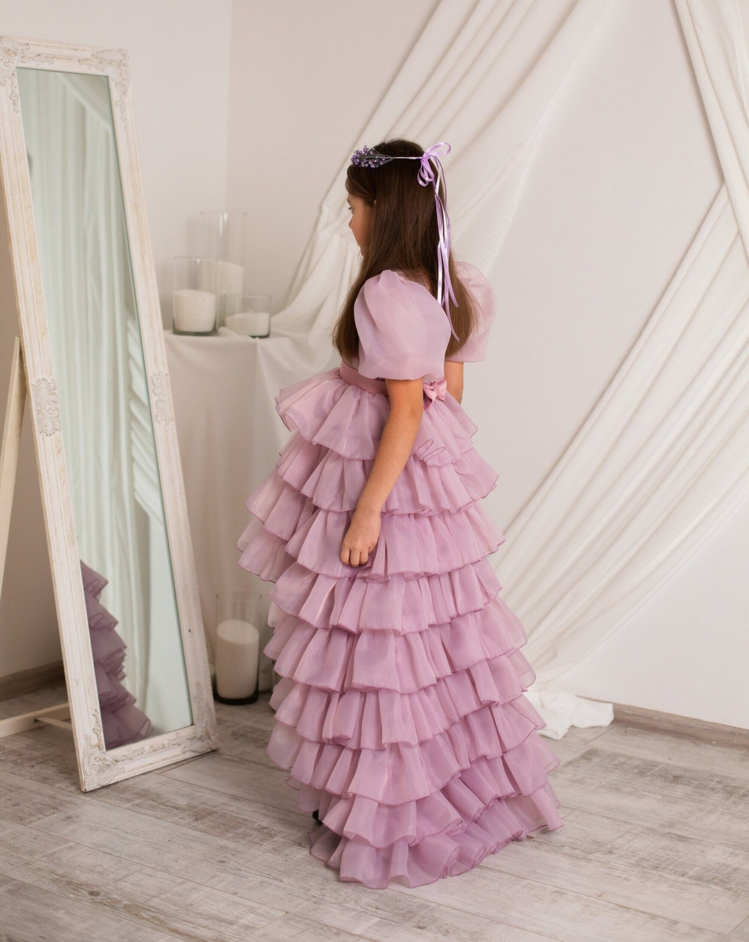 Mauve Wedding Multilayered Girl Maxi Dress, Birthday & Prom Gown, Puffy ...