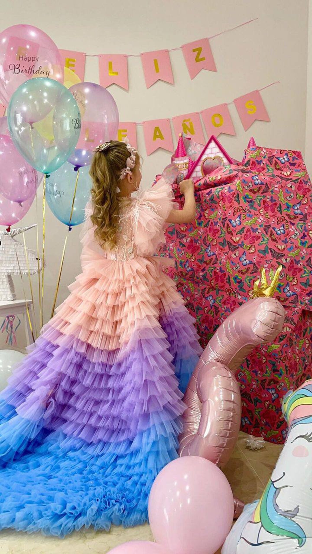 Birthday & Prom Girl Dress With Train, Flower Girl Boho Dress, Tutu ...