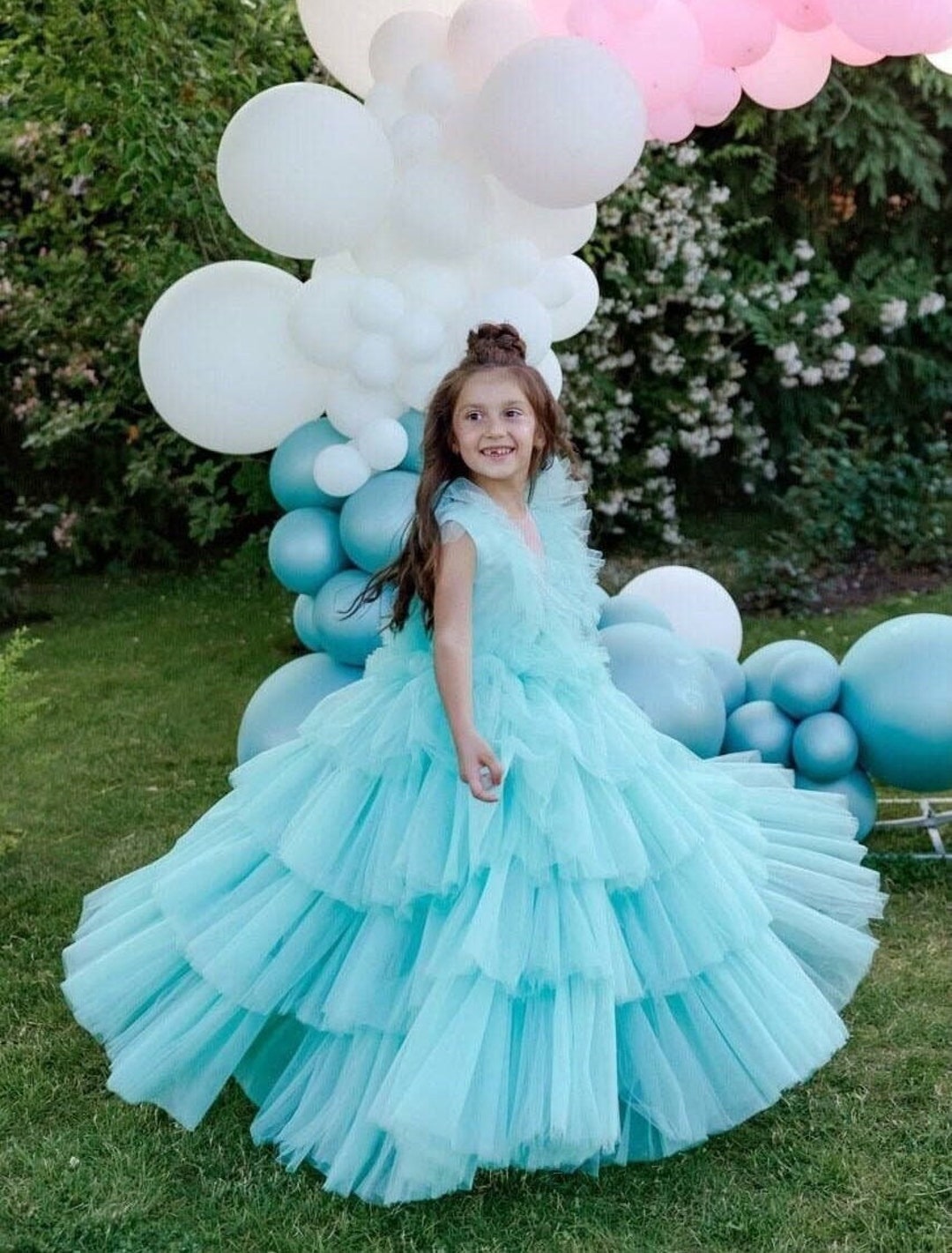 Blue Birthday Party Dress, Flower Girl Dress, Multilayered Graduation ...
