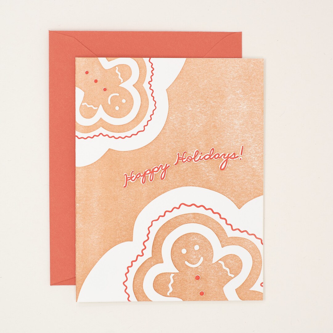 Gingerbread Man Holiday Letterpress Card - Modern Christmas Card - Wife ...