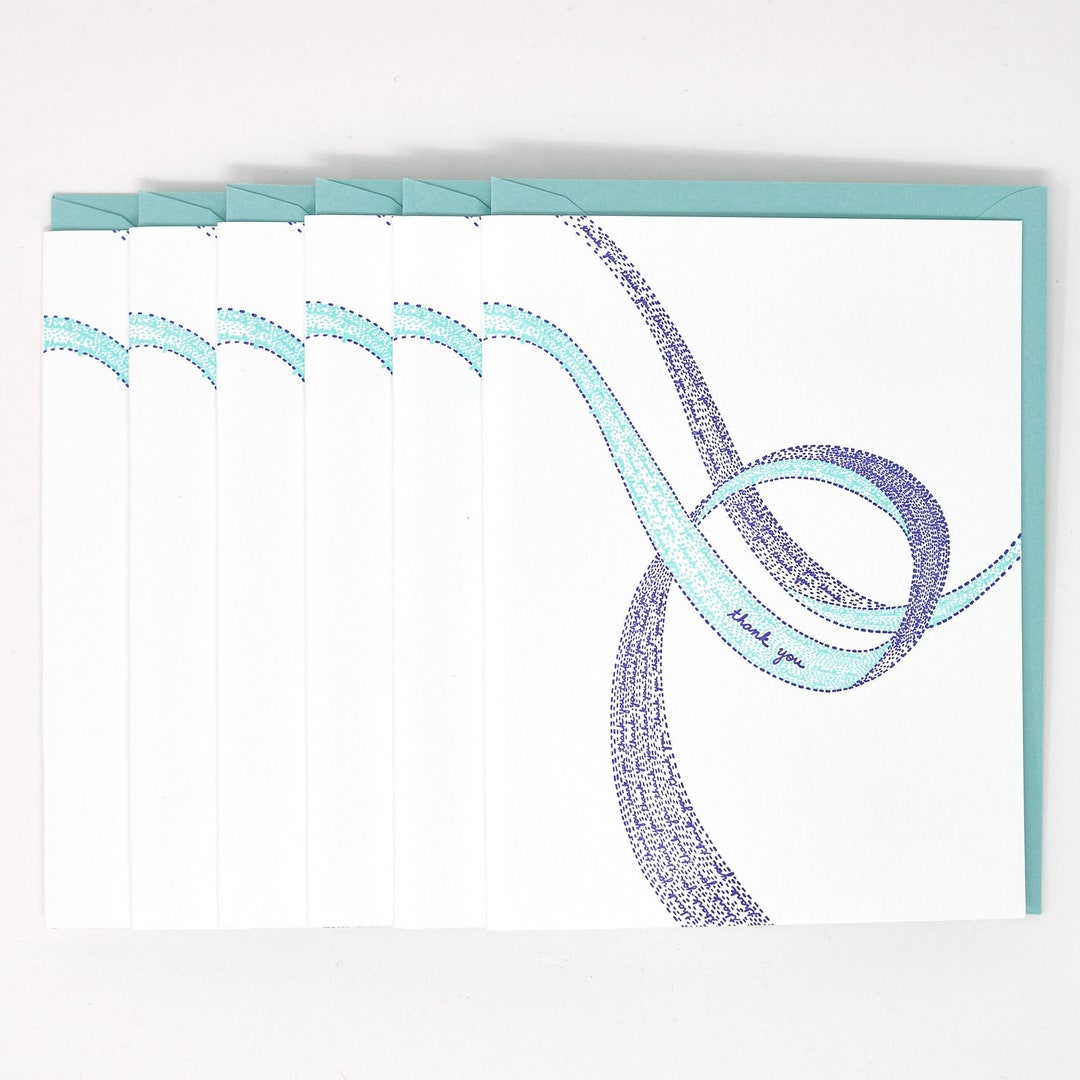 Thank You Swirl Ribbon Set of 6 Letterpress Cards - Etsy