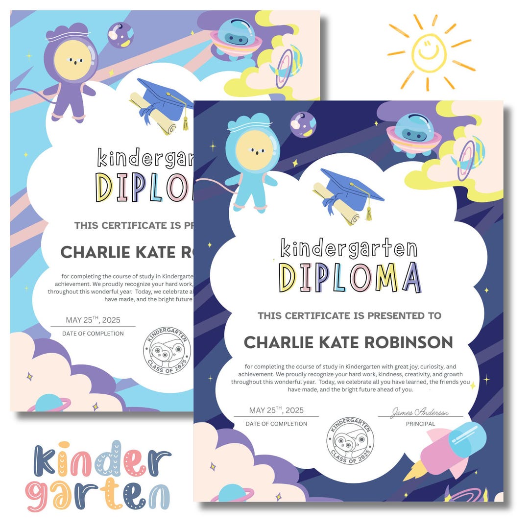 Editable Kindergarten Diploma: Graduation Certificate (digital Download ...