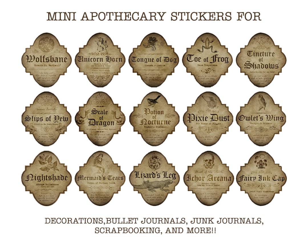 Mini Apothecary Stickers, Vintage Halloween Potion Labels - Etsy
