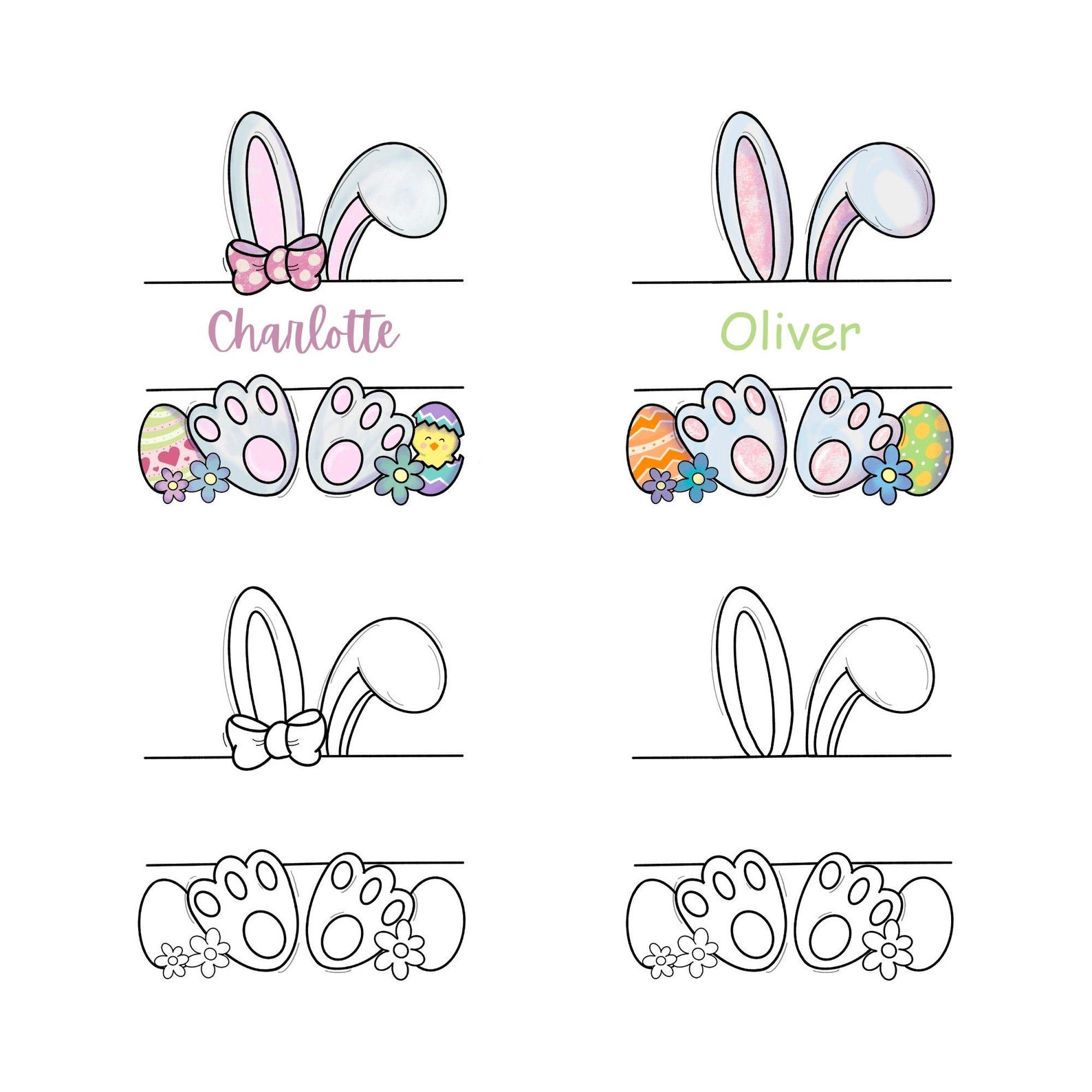 Editable Easter Bunny PNG: Kids Name Outfit Design (digital Download ...
