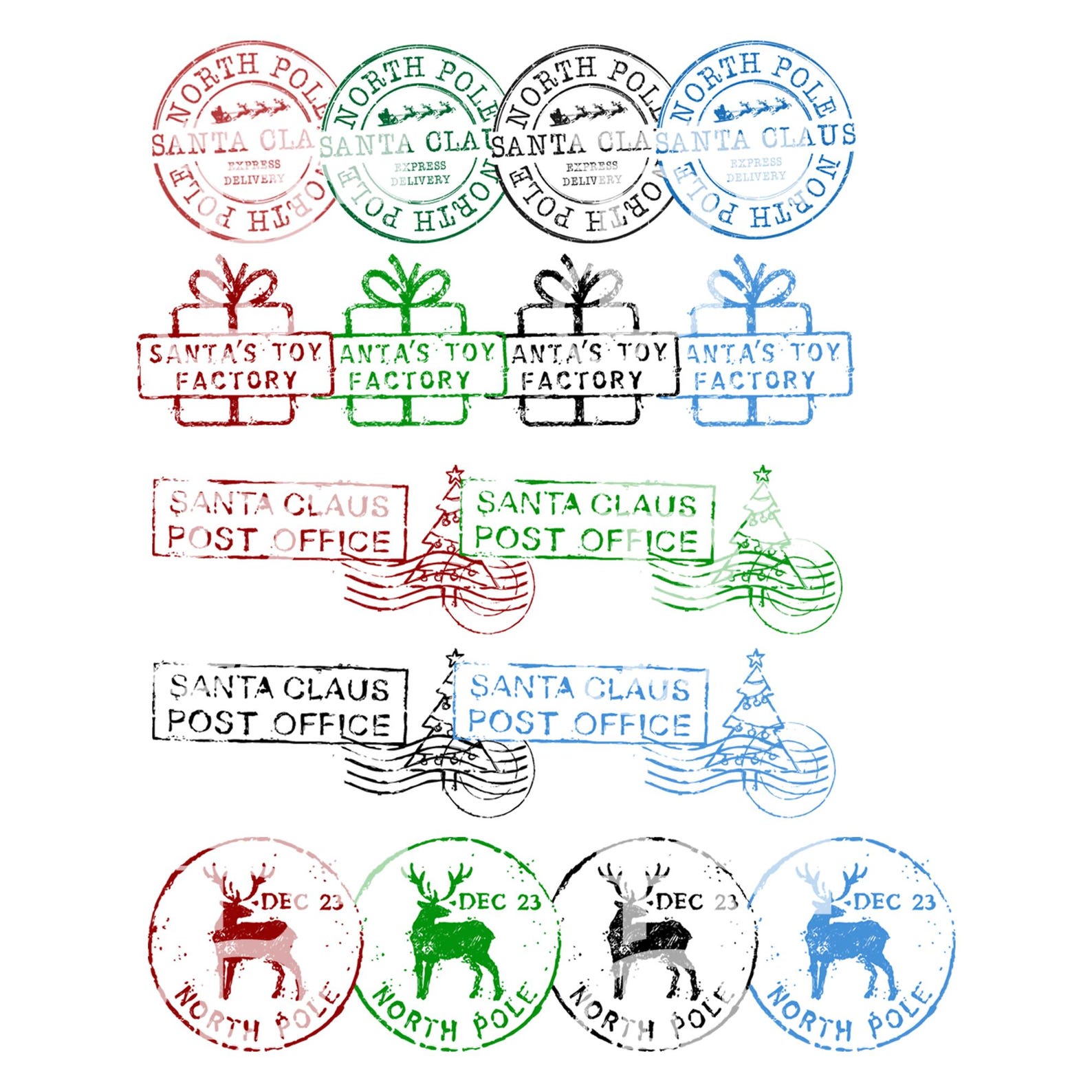 Santa Stamps Bundle: North Pole Christmas PNG Seals (digital Download ...