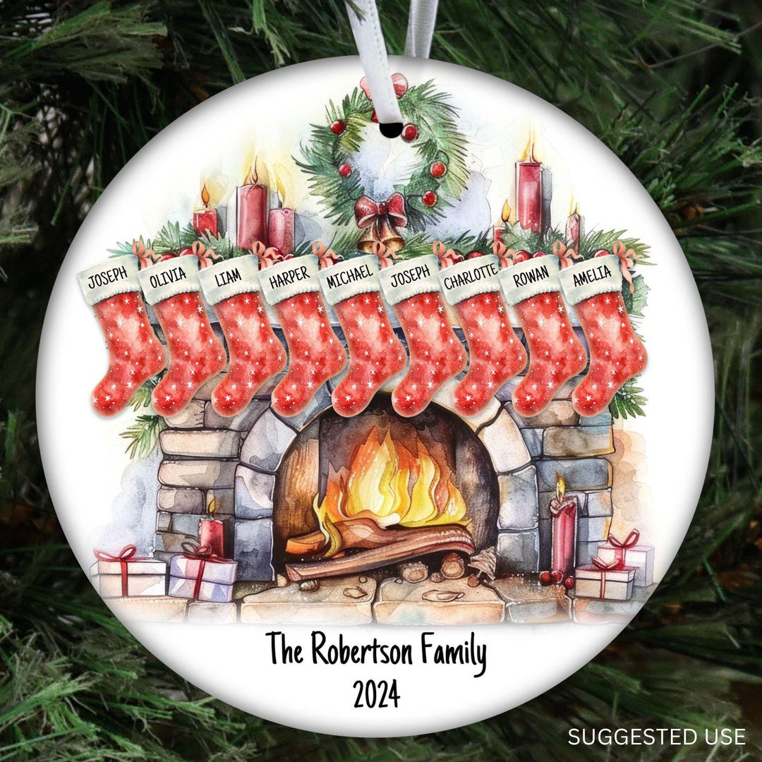 Editable Family Stocking Christmas Ornament PNG Bundle, Custom Family ...