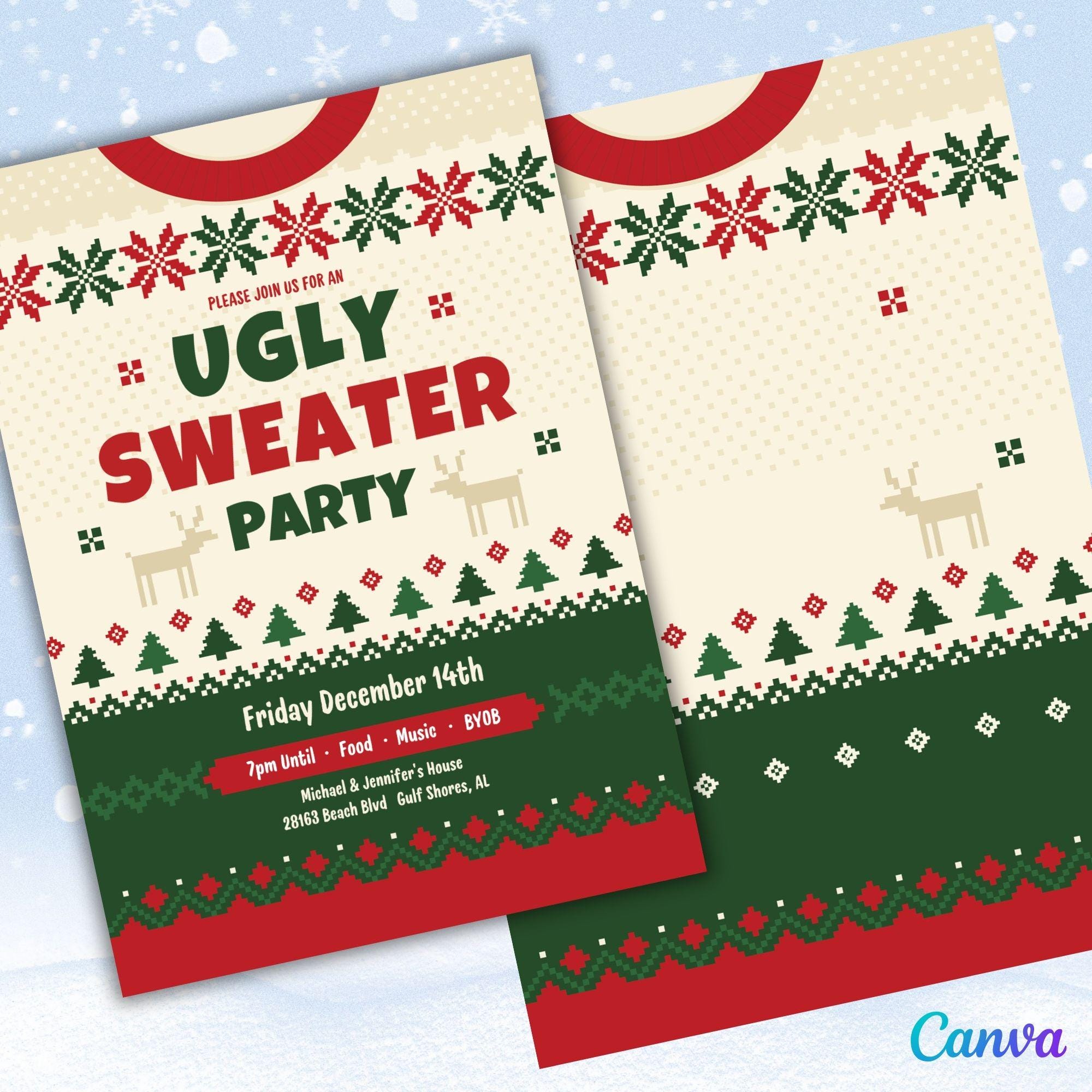Editable Ugly Sweater Party Invitation: Christmas Holiday Flyer ...