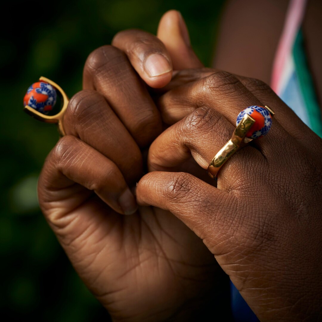Ghanaian Pendulum Ring 'orange and Blue Floral' - Etsy