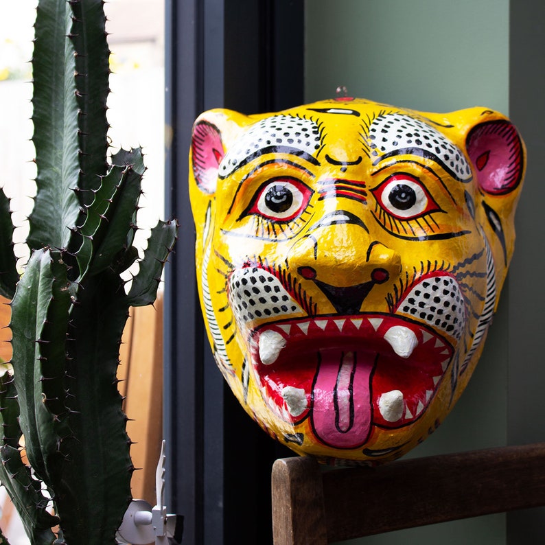 Indian Paper Maché Tiger Mask 'yellow' - Etsy