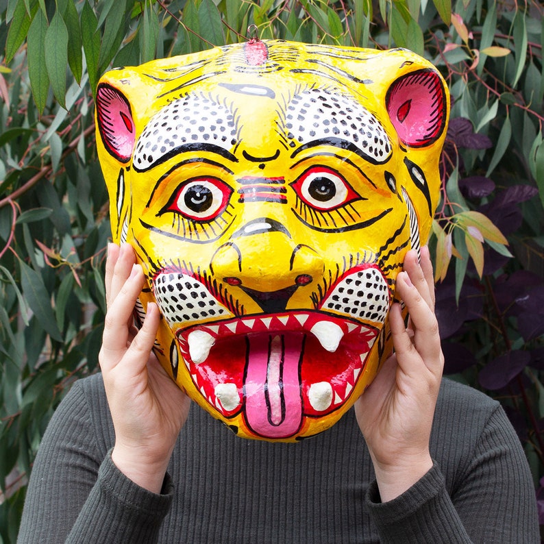 Indian Paper Maché Tiger Mask 'yellow' - Etsy