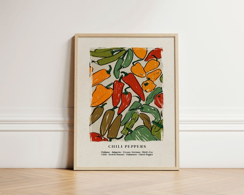 Chilli Peppers Print, Chillies Poster, Kitchen Wall Art, Kitchen Poster ...