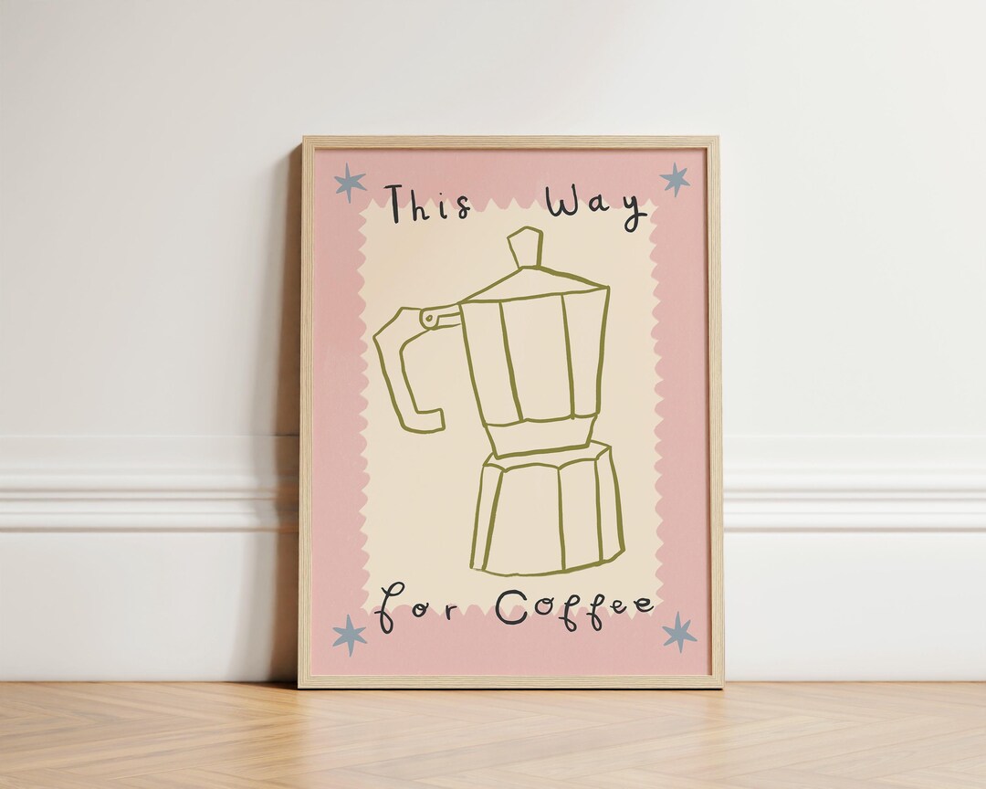 Coffee This Way Print, Coffee Print, Kitchen Art, Illustration Wall Art ...