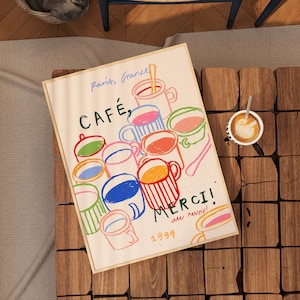 Cafe Merci Print, Coffee Poster, Kitchen Wall Art, Kitchen Decor ...