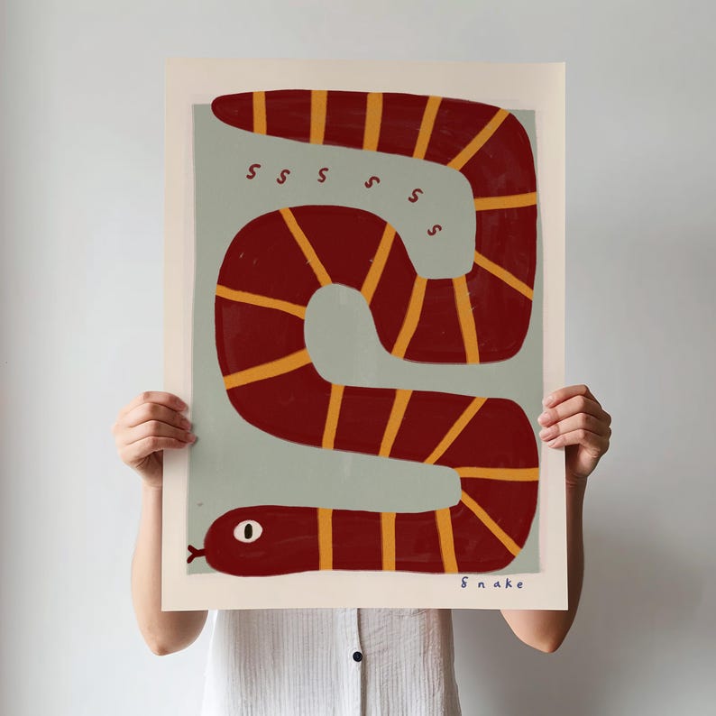 Snake Print, Nursery Print, Bedroom Art, Eclectic Animal Illustration ...