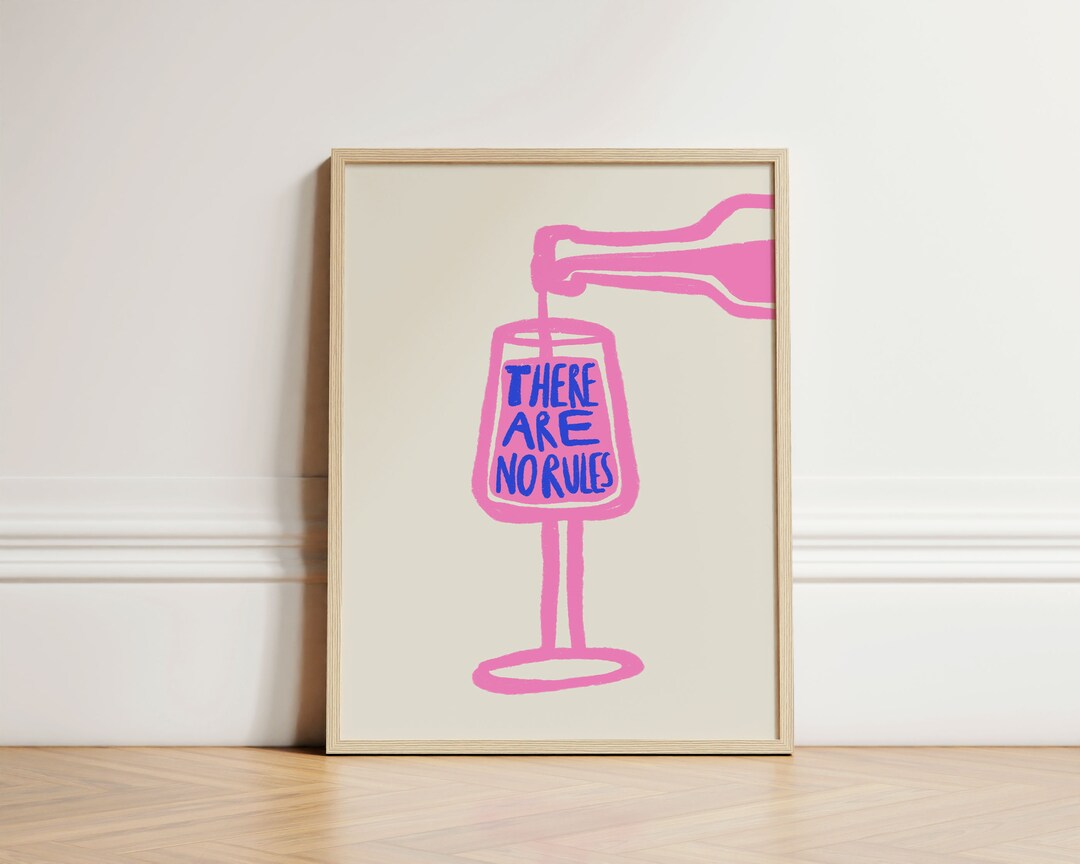 There Are No Rules Print, Wine Print, Retro Wall Art, Kitchen Wall ...