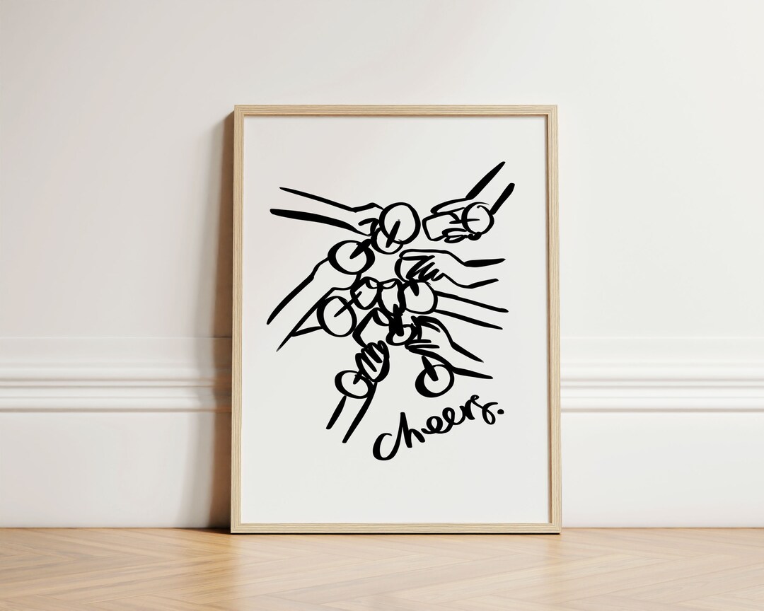 Cheers Wine Print, Abstract Wall Art, Retro Wall Art, Kitchen Wall ...