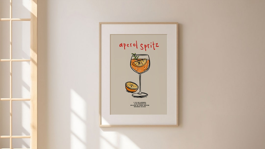 Aperol Spritz Print, Cocktail Retro Wall Art, Kitchen Wall Prints ...