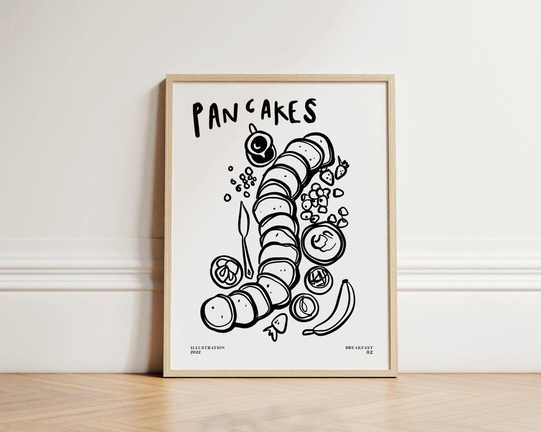 Trendy Breakfast Poster, Ink Bleed Style, Pancakes Print, Breakfast ...