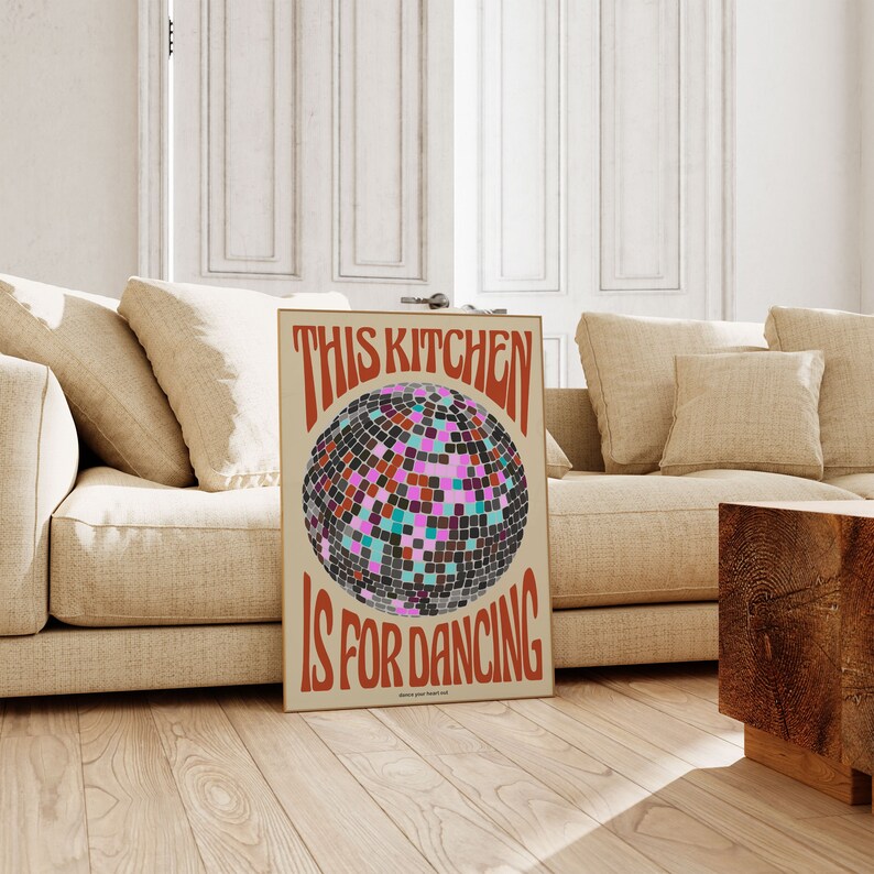 This Kitchen is for Dancing Print Disco Ball Retro Poster - Etsy UK