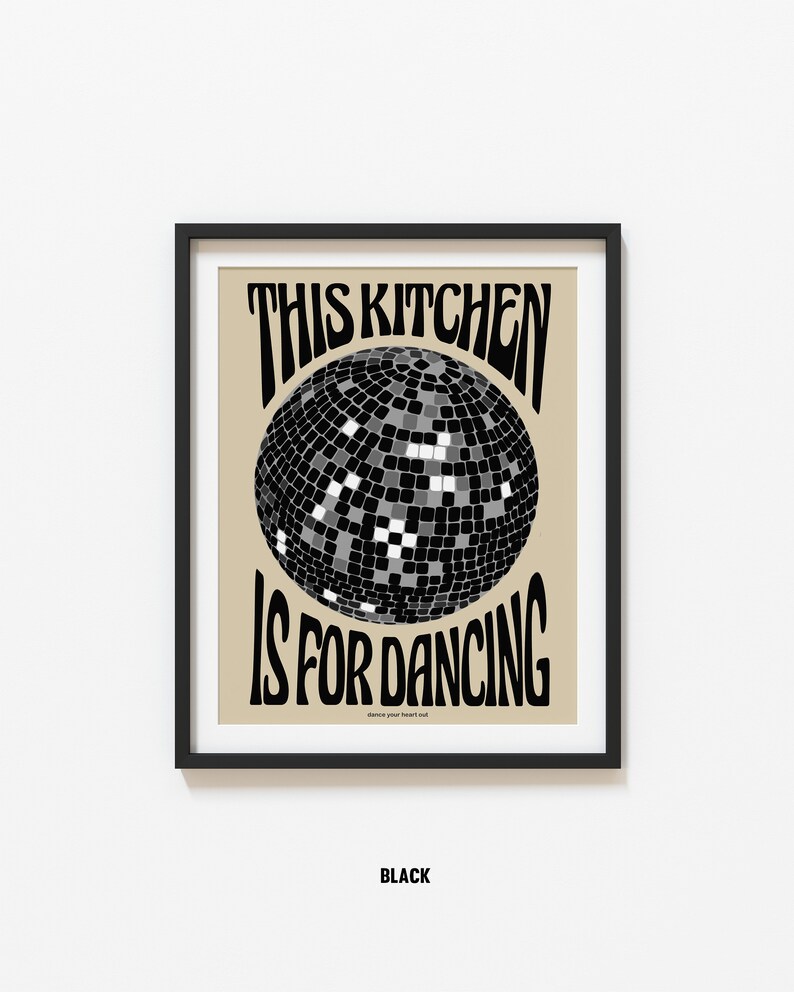 This Kitchen is for Dancing Print Disco Ball Retro Poster - Etsy UK