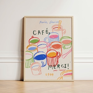 Cafe Merci Print, Coffee Poster, Kitchen Wall Art, Kitchen Decor ...