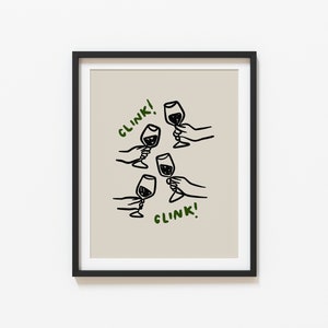 Cheers Print, Ink Bleed Style, Clink Clink, Trendy Wine Print, Wine ...