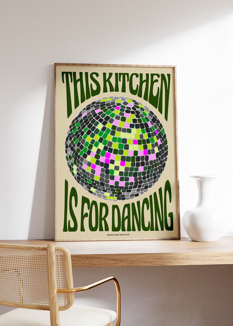 This Kitchen is for Dancing Print Disco Ball Retro Poster - Etsy UK