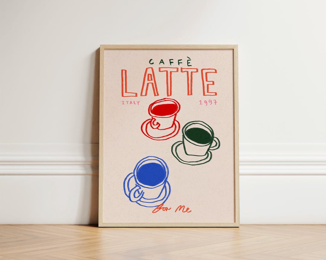 Caffè Latte Print, Trendy Kitchen Print, Coffee Wall Art, Dining Room ...