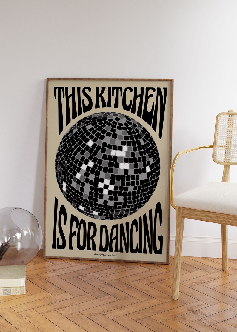 This Kitchen is for Dancing Print Disco Ball Retro Poster - Etsy UK