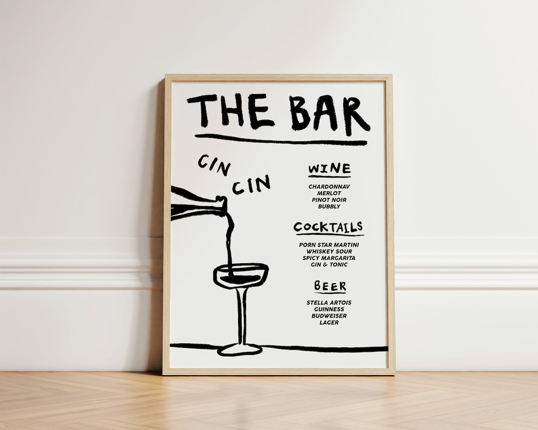 The Bar Print, Bar Menu Poster, Kitchen Wall Art, Kitchen Decor ...