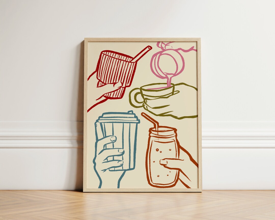 Coffee Cups Print, Coffee Poster, Coffee Wall Art, Kitchen Wall Prints ...