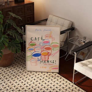 Cafe Merci Print, Coffee Poster, Kitchen Wall Art, Kitchen Decor ...