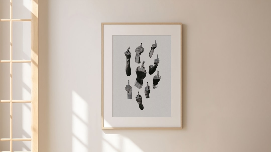 Middle Finger Print, Quirky Poster, Gallery Wall, Retro Poster, Weird ...