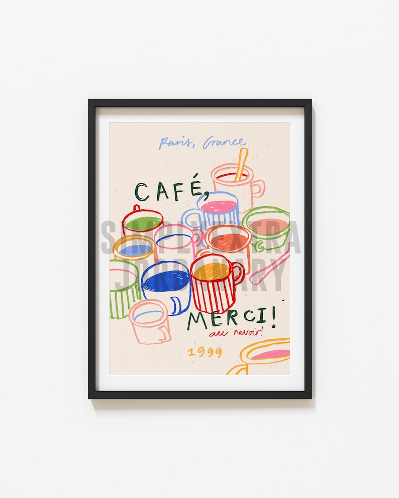 Cafe Merci Print, Coffee Poster, Kitchen Wall Art, Kitchen Decor ...