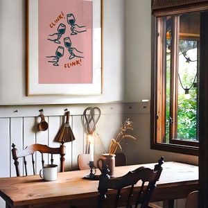 Cheers Print, Ink Bleed Style, Clink Clink, Trendy Wine Print, Wine ...