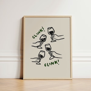 Cheers Print, Ink Bleed Style, Clink Clink, Trendy Wine Print, Wine ...