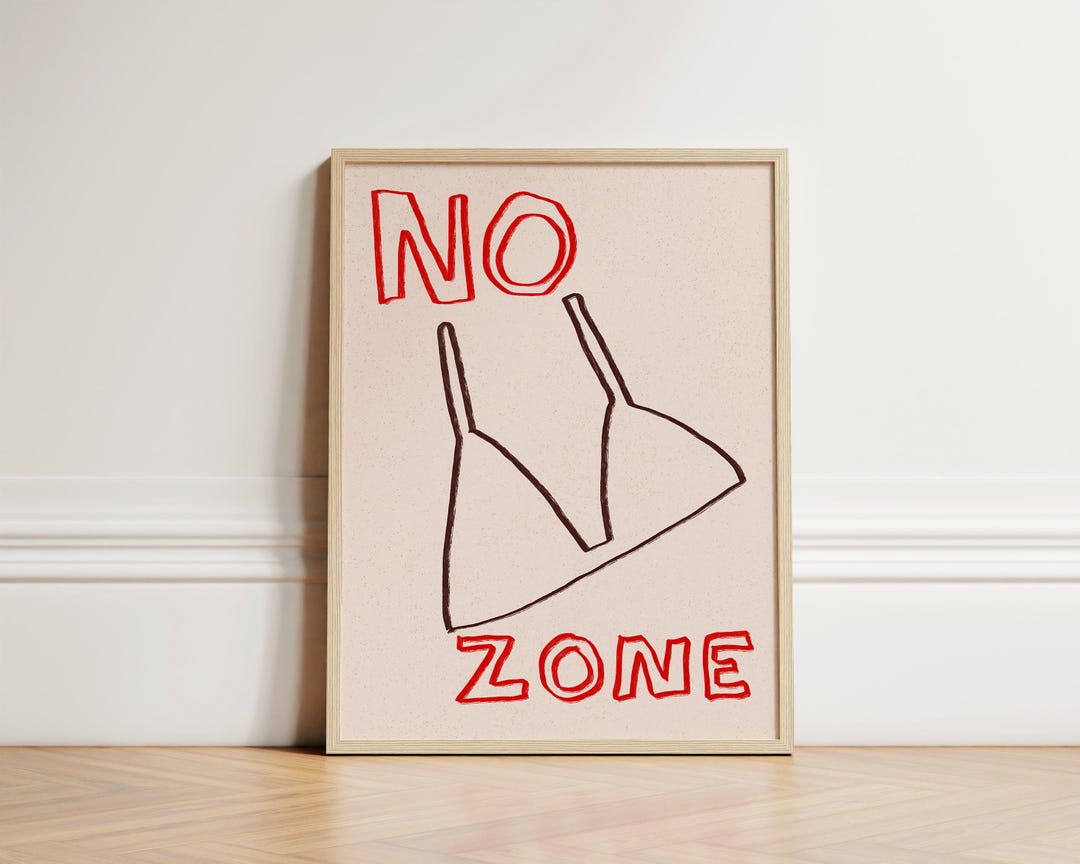 No Bra Zone Print, Feminist Wall Art, Red Wall Print, Bedroom Print ...