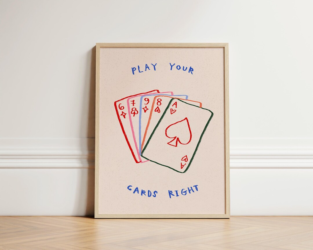 Play Your Cards Print, Playing Card Poster, Trendy Retro Art, Bar Decor ...