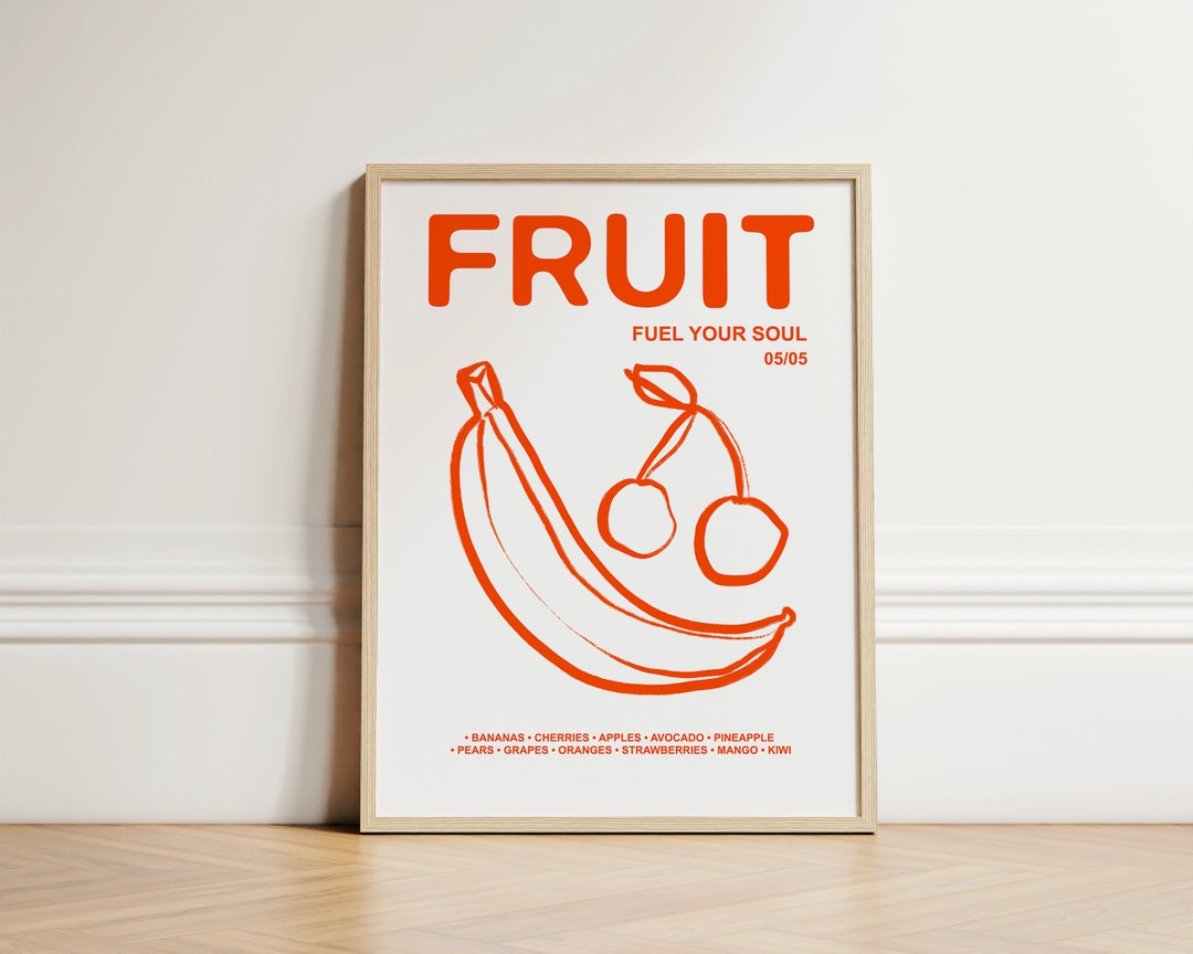 Retro Fruit Print, Fruit Poster, Food Kitchen Wall Art, Kitchen Decor ...