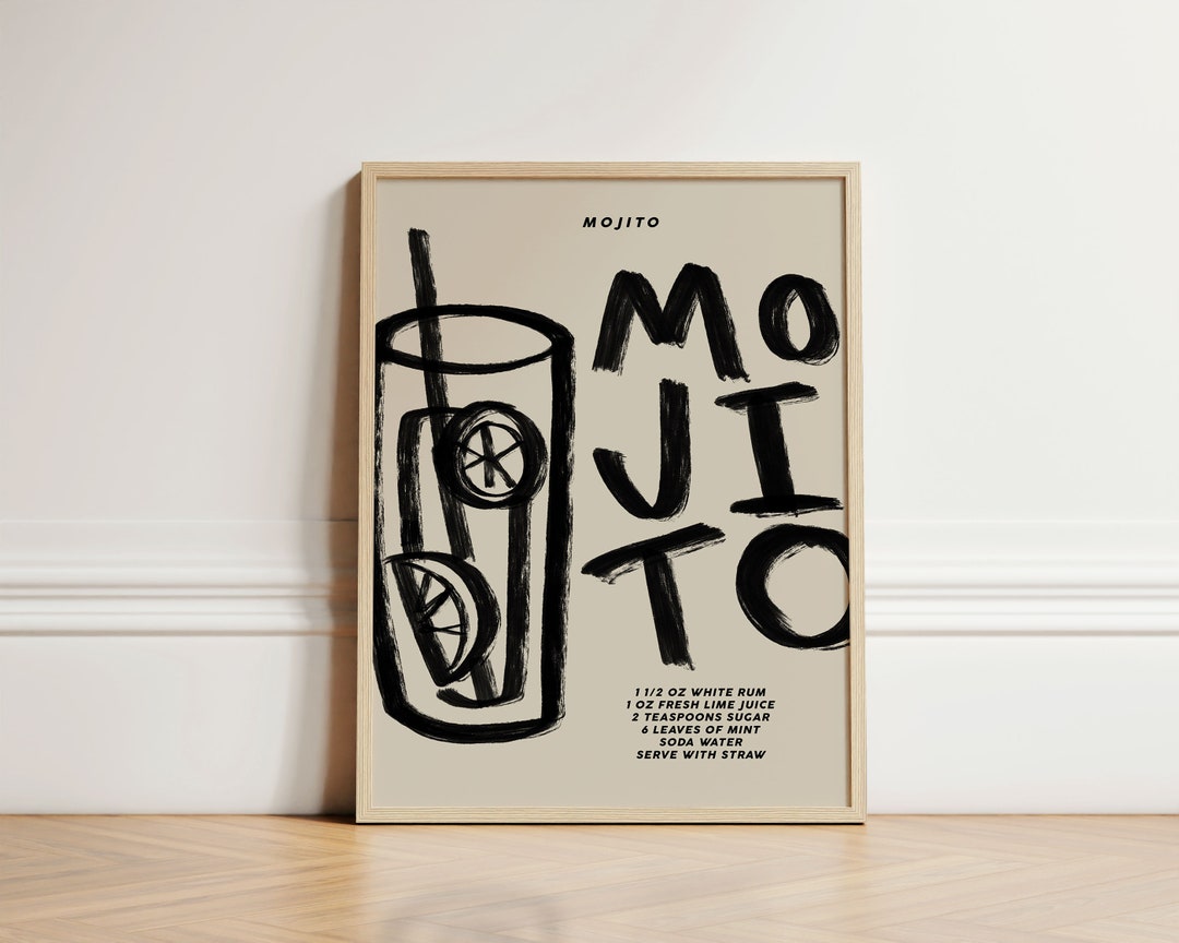 Mojito Print, Classic Cocktail Print, Retro Wall Art, Kitchen Wall ...